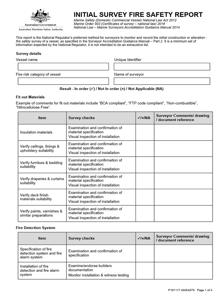 Amsa 575 Initial Survey Fire Safety | PDF | Specification (Technical ...