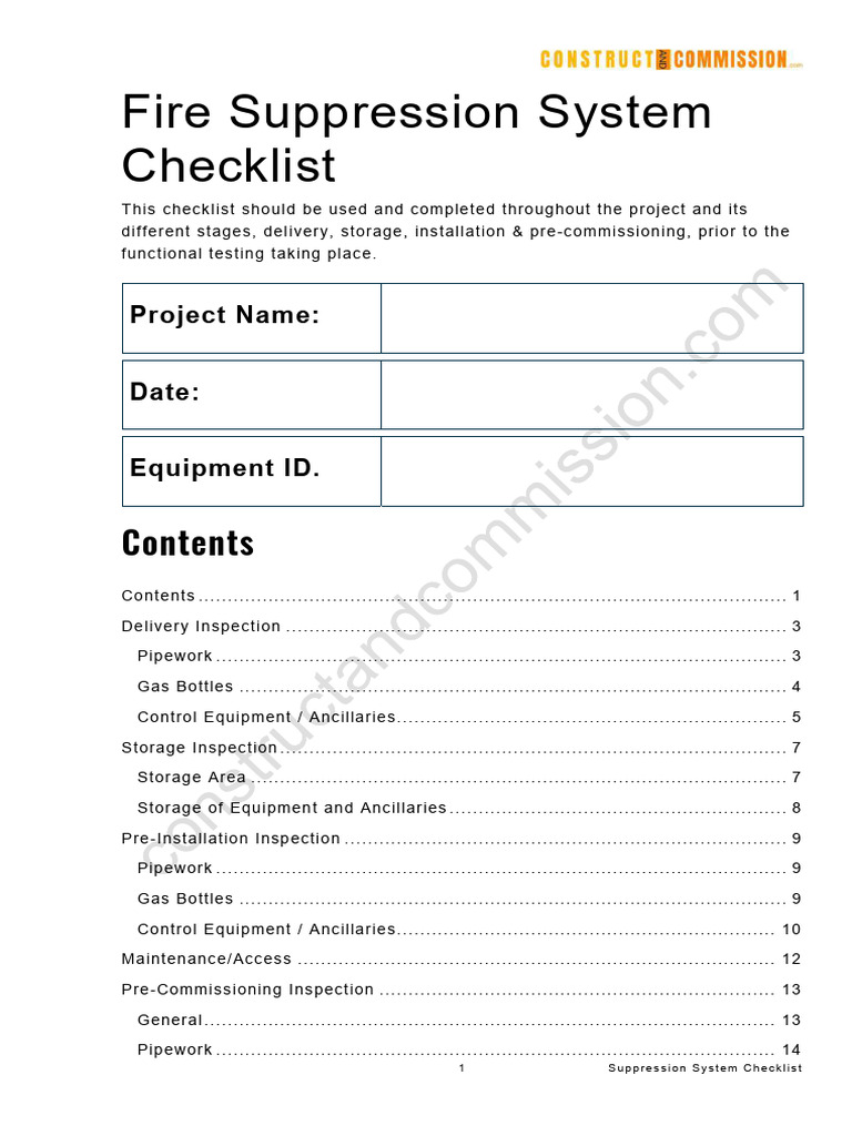 Fire Suppression System Inspection Checklist | PDF | Valve | Mechanical ...