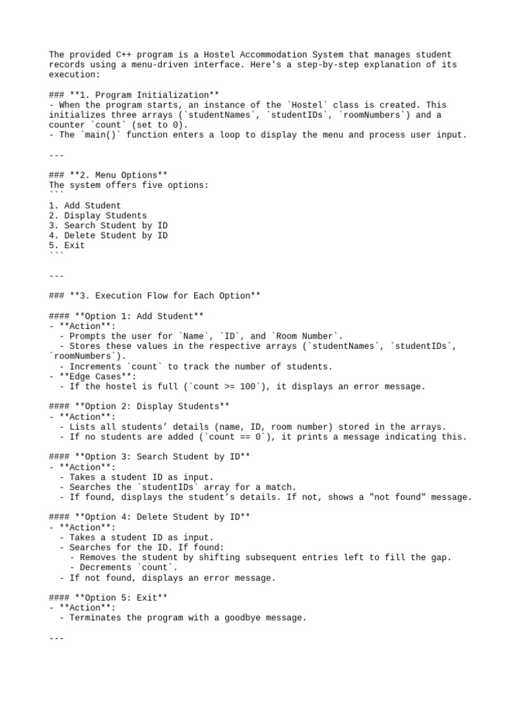 C++ Hostel Accommodation System Guide | PDF | Data Management ...
