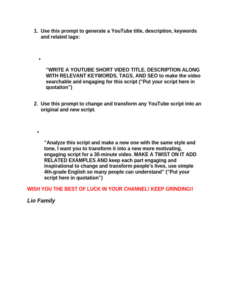 Use This Prompt To Generate A YouTube Title | PDF