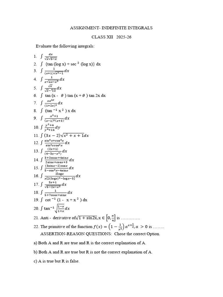 Assignment Indefinite Integrals | PDF | Chess | Chess Theory