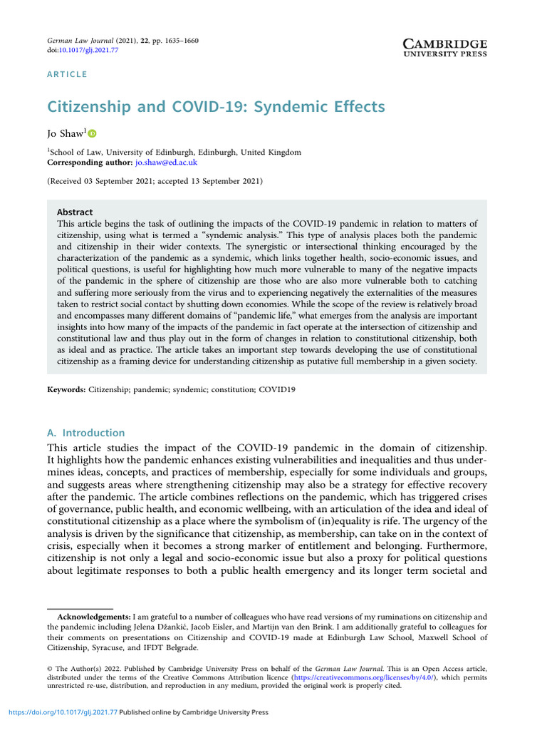 Citizenship and Covid 19 Syndemic Effects | PDF | Citizenship | Poverty