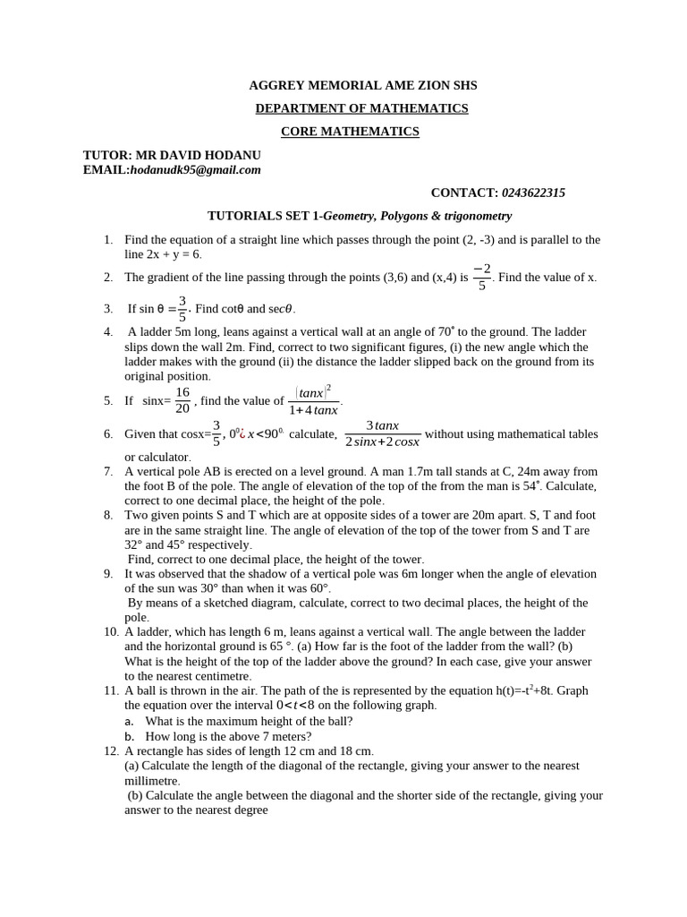 Core Mathematics Tutorials: Geometry & Trigonometry | PDF | Mathematics ...