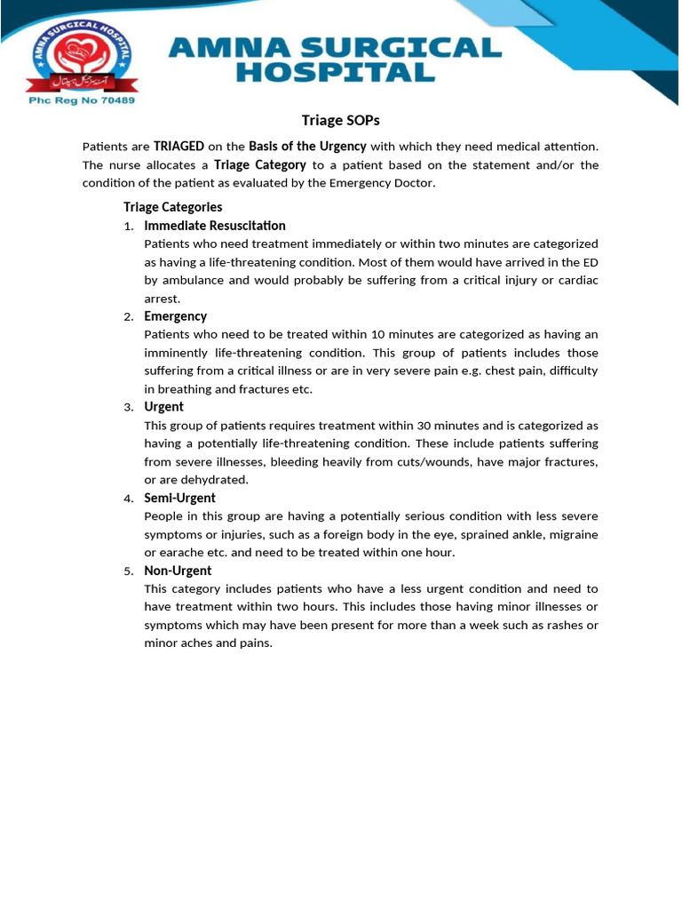 Triage Categories and Procedures Guide | PDF