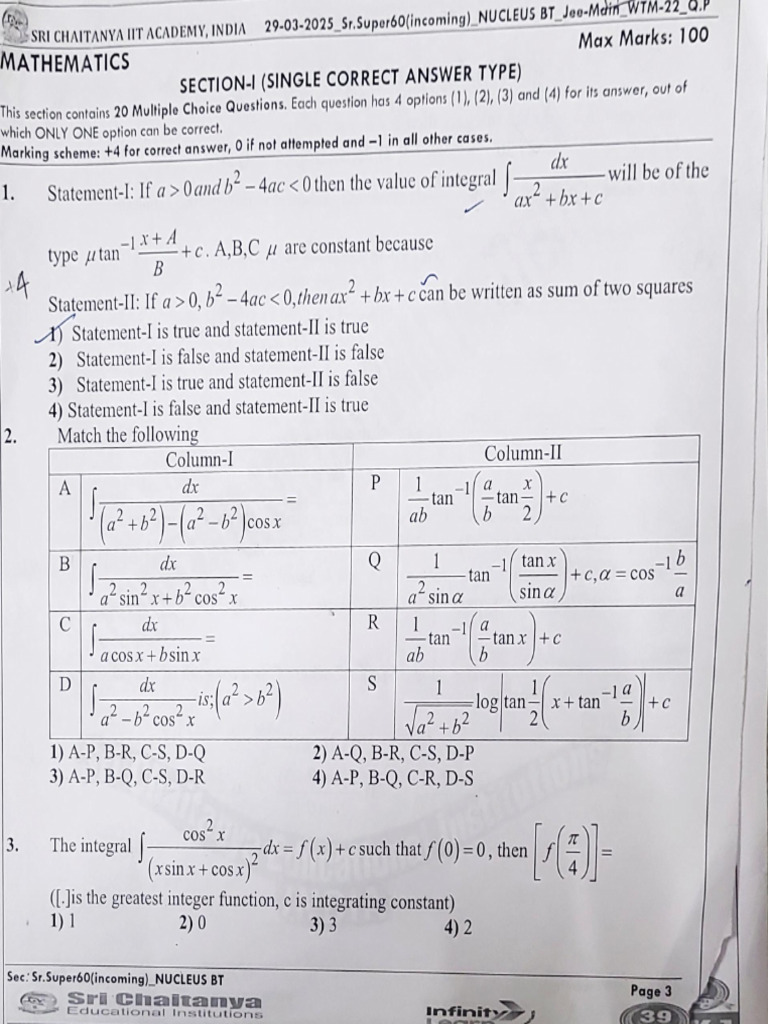 Indefinite Integrals QP nuc | PDF