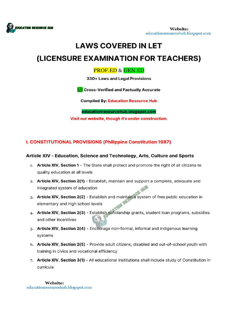 LET Laws Reviewer Both Profed and Gened (Updated 2025) | PDF