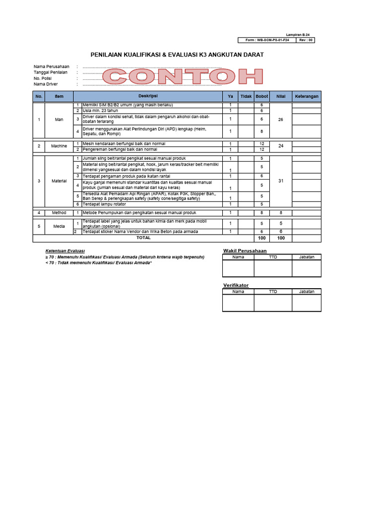 Form K3 Angkutan Darat - WB-SCM-PS-01 | PDF