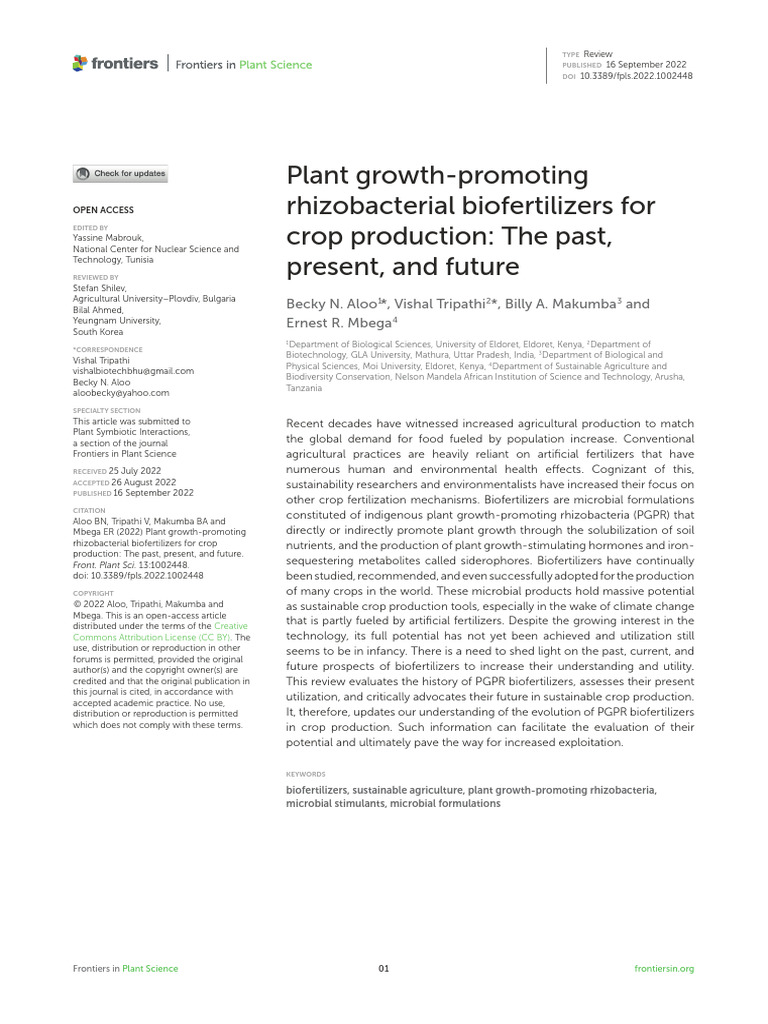 PGPR Biofertilizers: Past, Present, Future | PDF | Agriculture | Botany