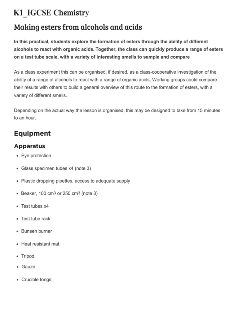 Practical Ester Formation Experiment | PDF | Ester | Ethanol