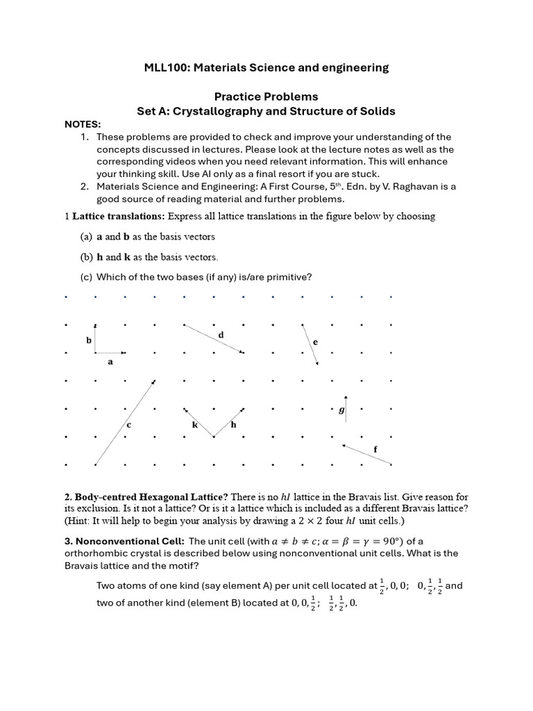 Crystallography Practice Problems Set A | PDF | Crystal Structure ...