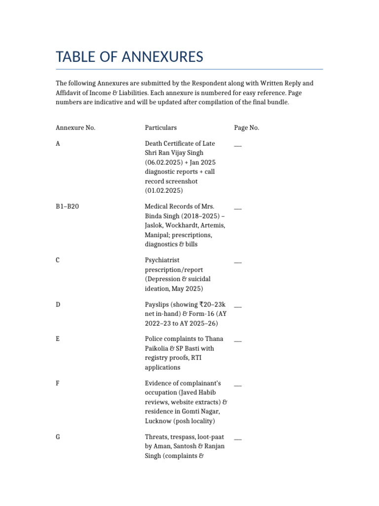Table of Annexures Final | PDF