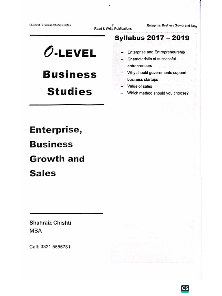 Chapter 2 (Enterprise, Business Growth and Sales) | PDF