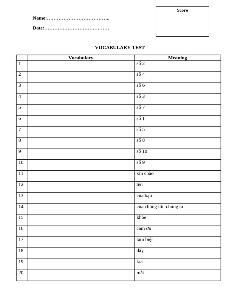 Vocabulary Test - Grade 3 | PDF