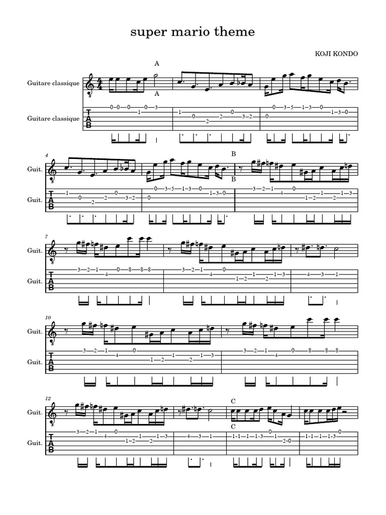 Super Mario Theme Guitar Tab Guide | PDF | Japanese Games | Nintendo Games