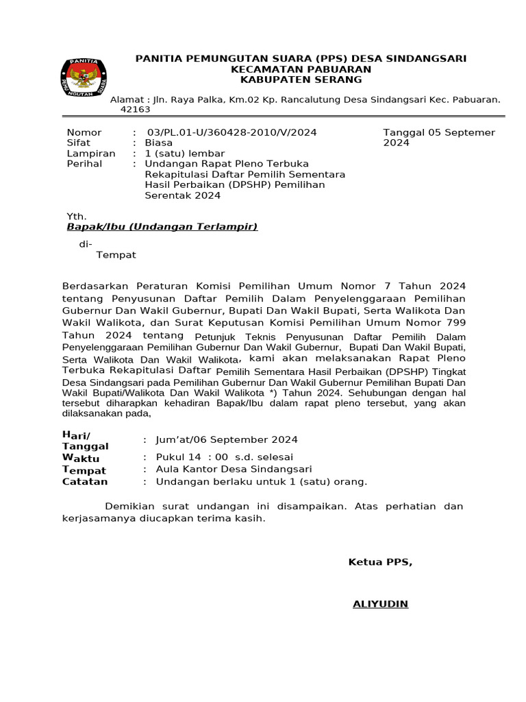 03 Draft Undangan DPHP PPS_PPK | PDF