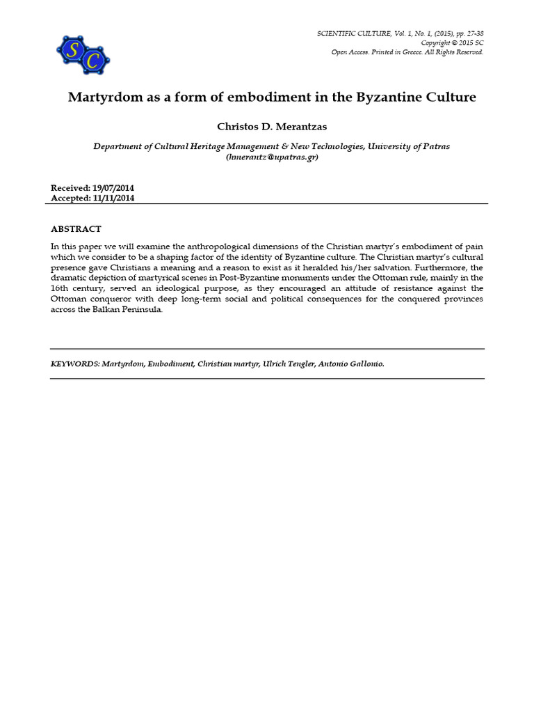 Merantzas - Martyrdom As A Form of Embodiment in Byzantine Culture ...