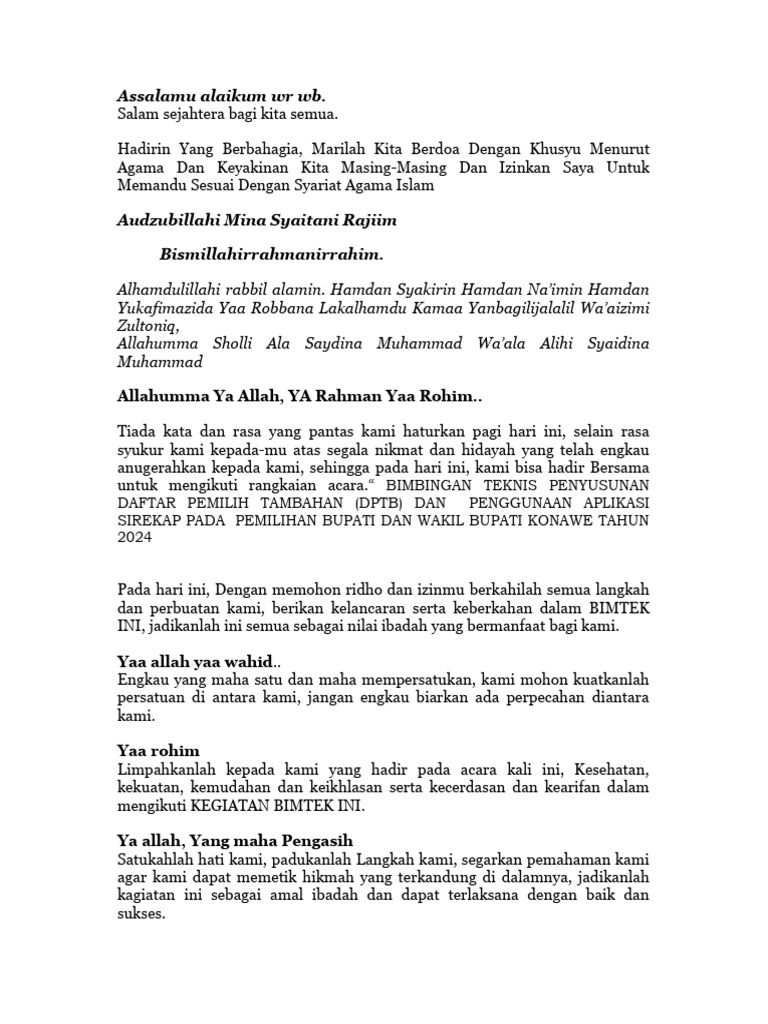 Doa dan Bimtek DPTB Pilkada 2024 | PDF