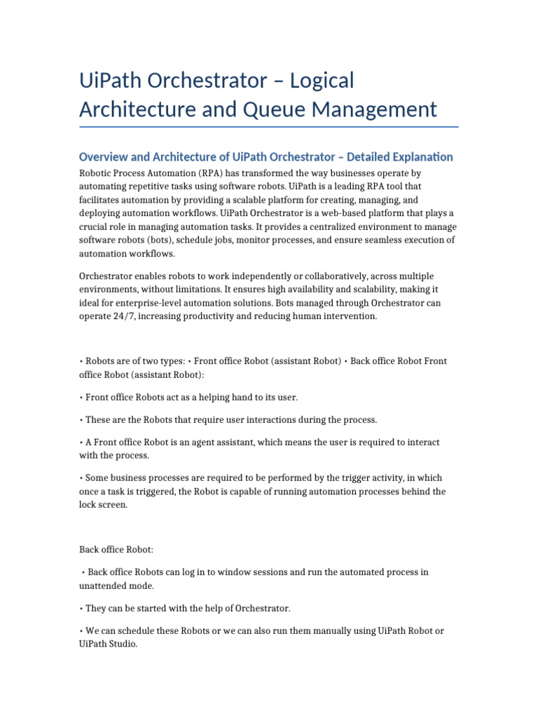 UiPath Orchestrator Architecture and Queue Activities | PDF | Automation | Database Transaction