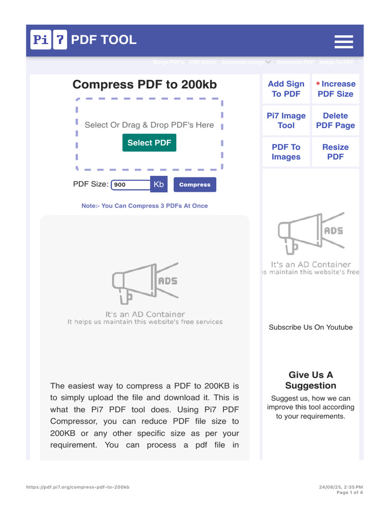 Compress PDF To 200kb - Pi7 PDF Compressor | PDF | Data Compression | Computing