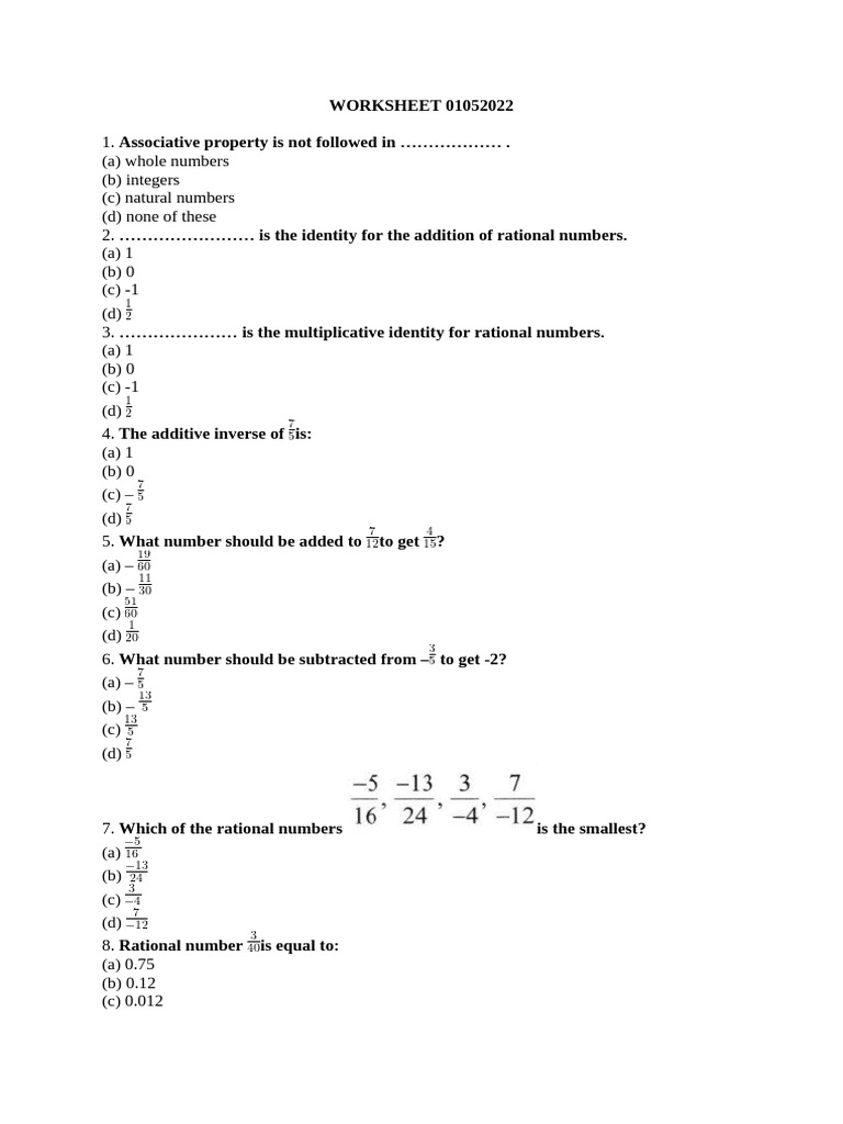 WORKSHEET 01052022 Rational Numbers | PDF | Rational Number | Integer