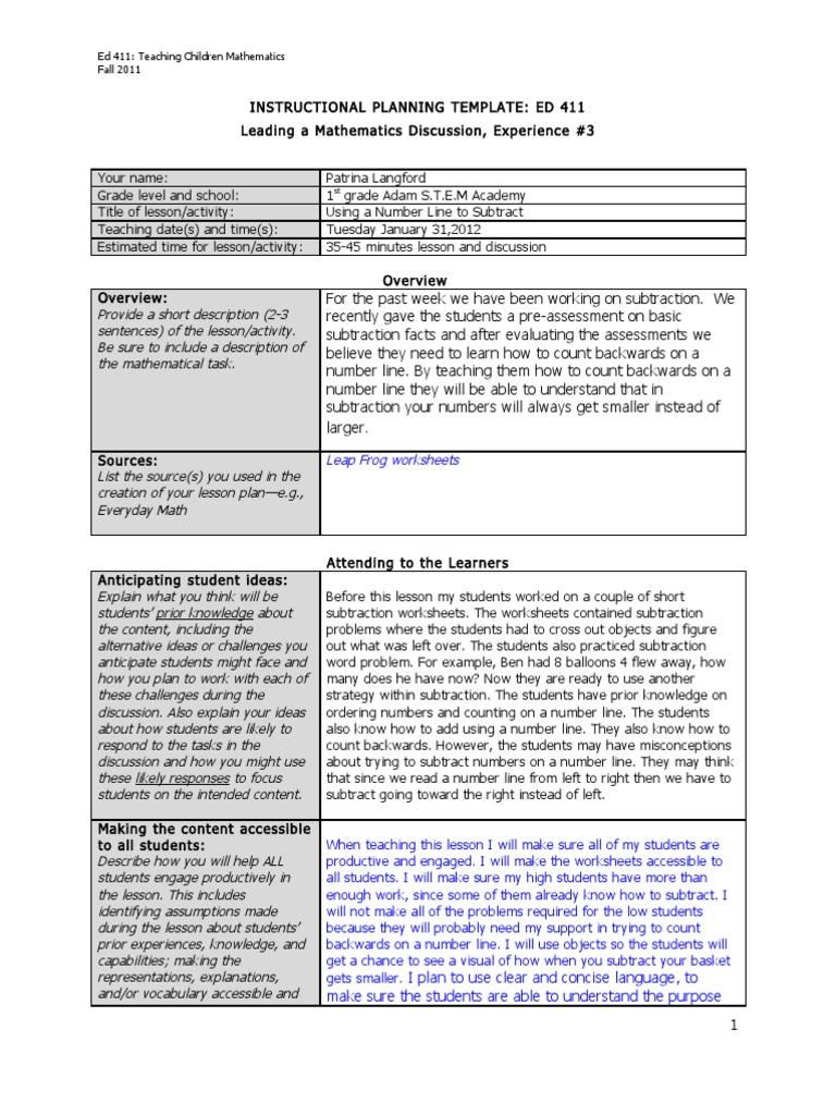 Subtraction Lesson Plan | PDF | Lesson Plan | Educational Assessment