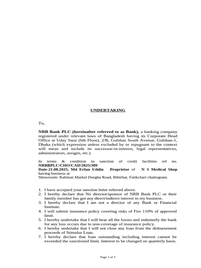 Undertaking | PDF | Loans | Interest
