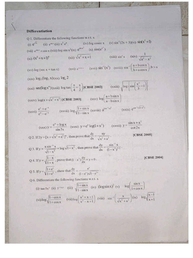12 Maths Differentiation Sheet | PDF