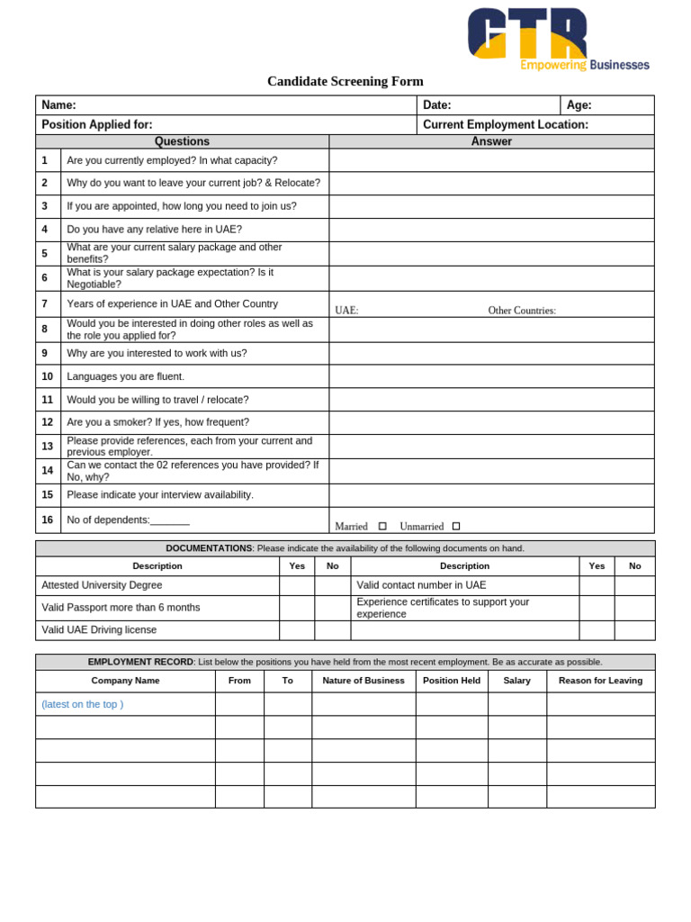 Candidate Screening Form Details | PDF | Salary