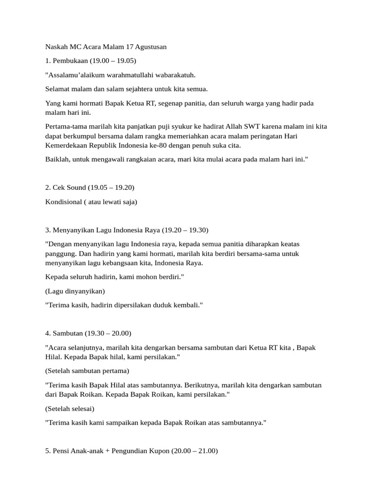 Naskah MC Acara Malam 17 Agustusan 1 | PDF