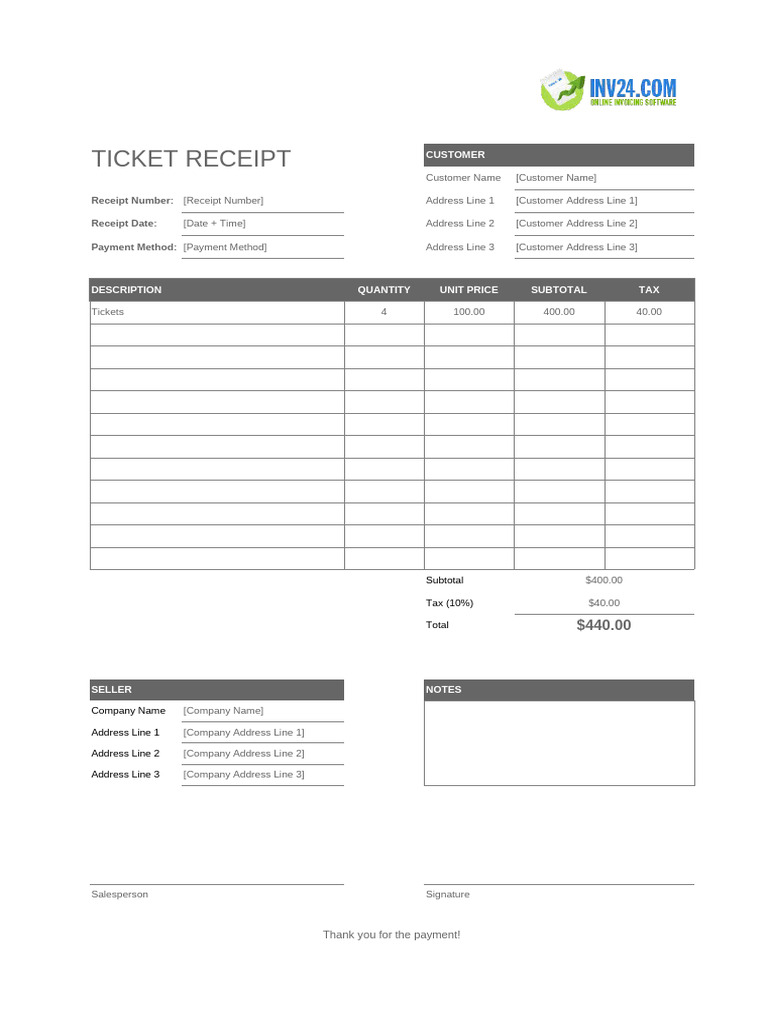 Ticket Receipt Template | PDF