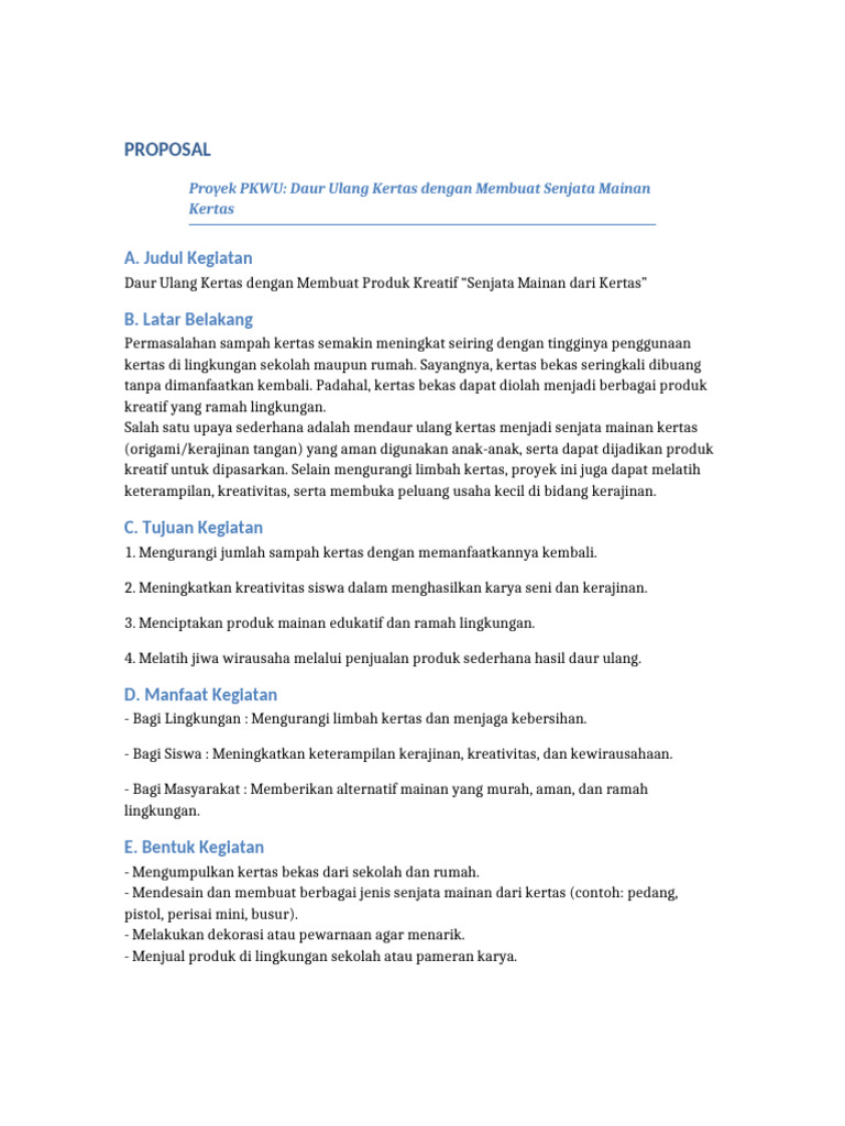 Proposal PKWU Senjata Kertas | PDF