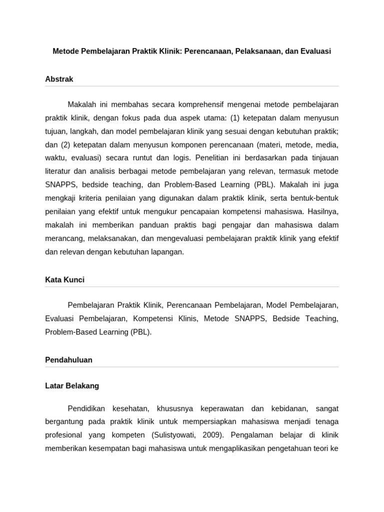 MATERI Metode Pembelajaran Praktik Klinik Perencanaan, Pelaksanaan, Dan Evaluasi | PDF