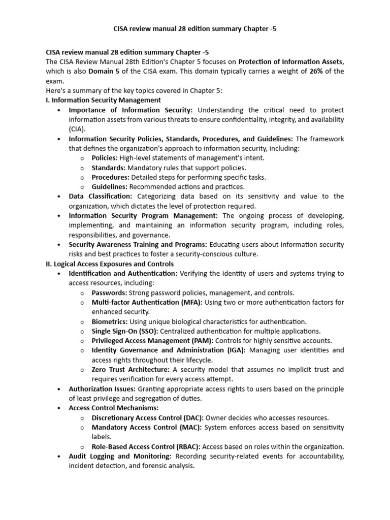 CISA Review Manual 28th Edition: Chapter 5 Summary | PDF | Information ...