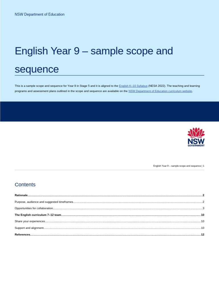 English s5 Year 9 Sample Scope and Sequence | PDF | Curriculum | Narrative