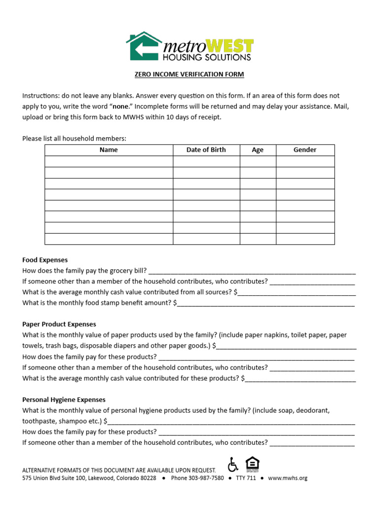 Zero Income Verification Form | PDF