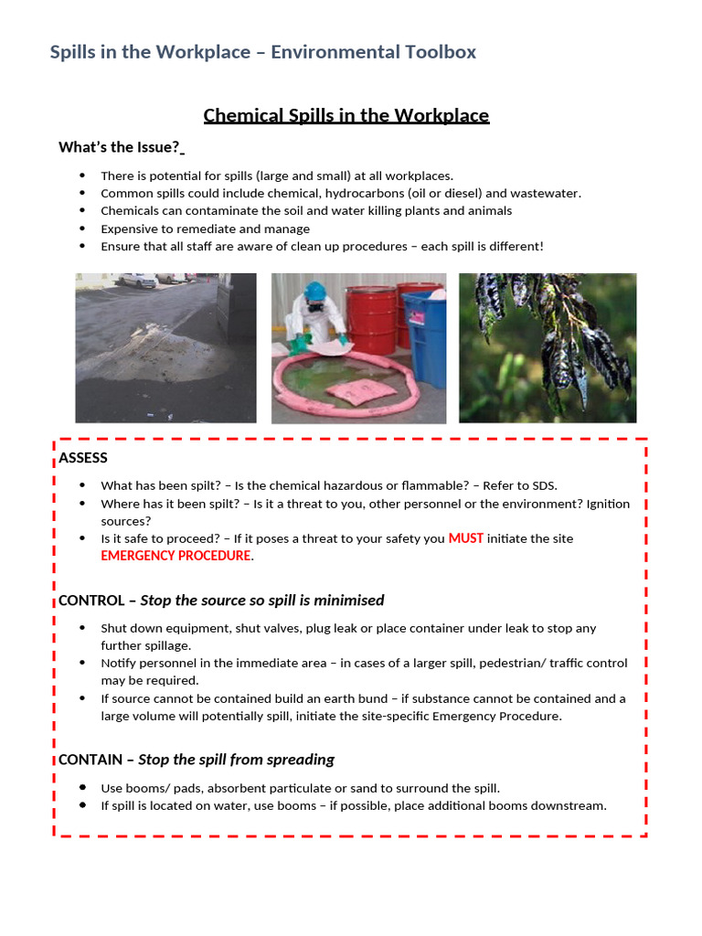 Chemical Spills in The Workplace | PDF | Oil Spill | Environmental Issues
