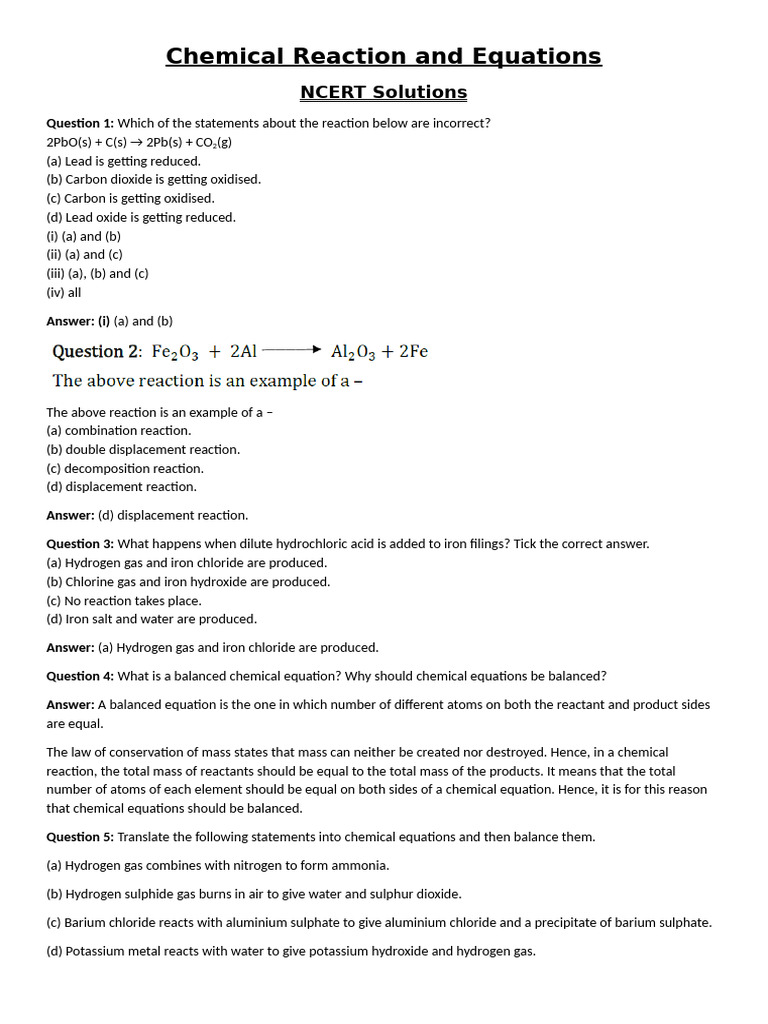Science CH - Chemical Reaction and Equation EXTRA QnA | PDF | Chemical Reactions | Redox