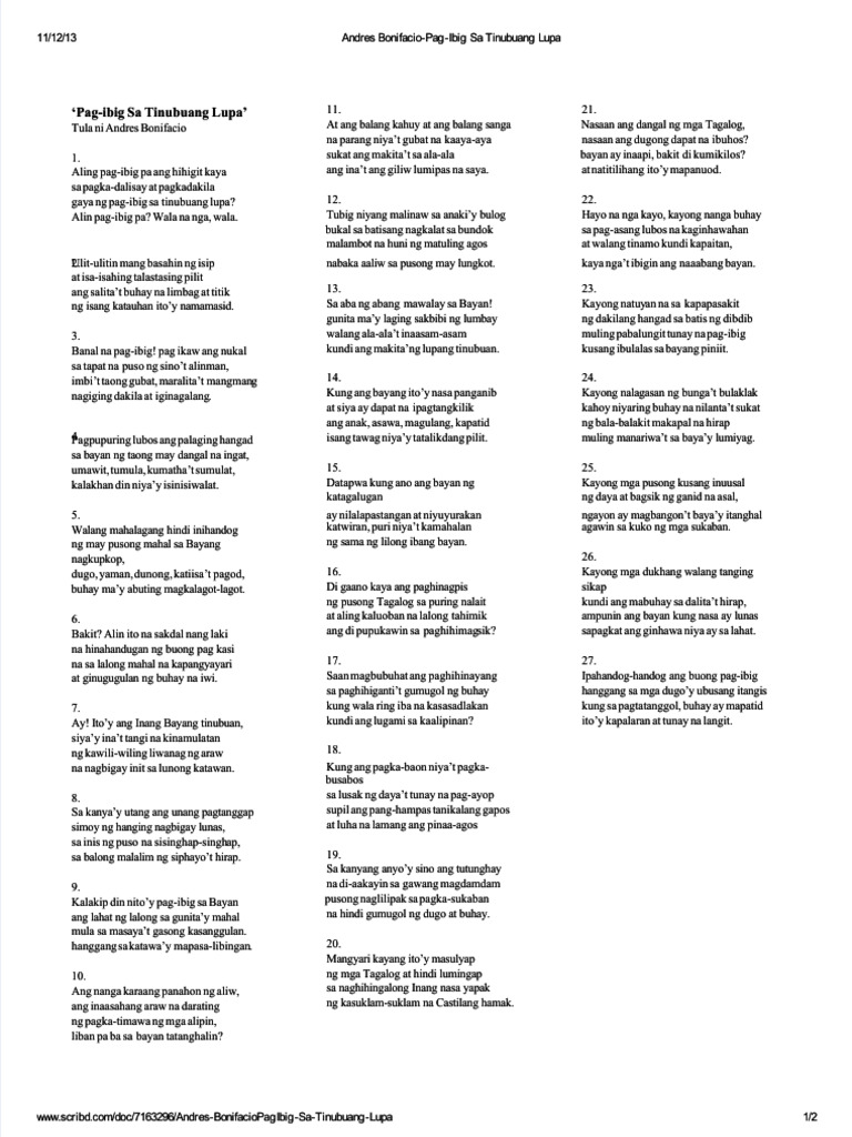 Pag Ibig Sa Tinubuang Lupa | PDF