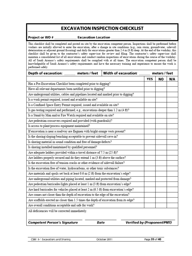 Aramco Excavation Safety Checklist | PDF | Tire