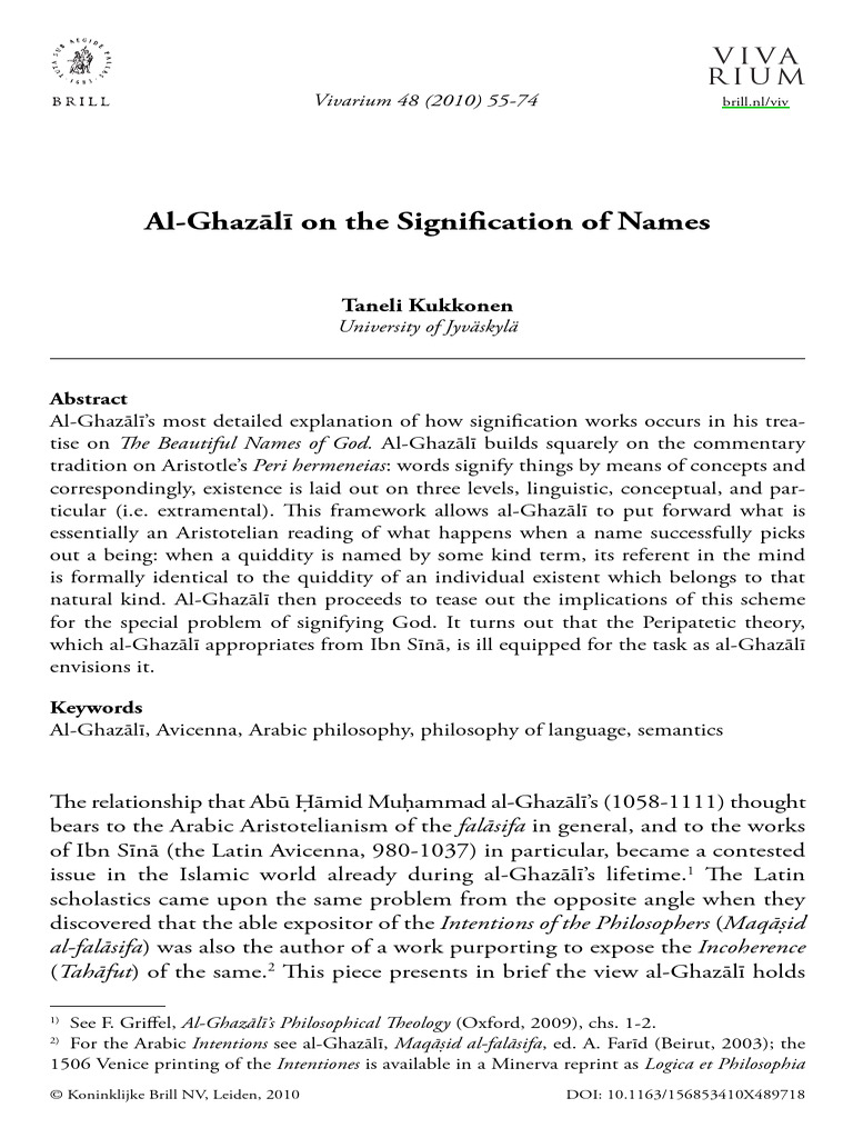 Al Ghazali On The Signification of Names | PDF | Islamic Philosophy ...