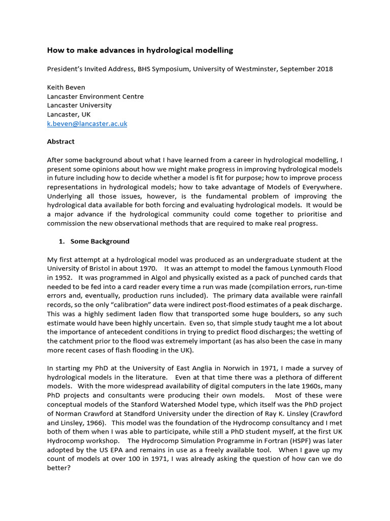 Advances in Hydrological Modelling | PDF | Hypothesis | Forecasting