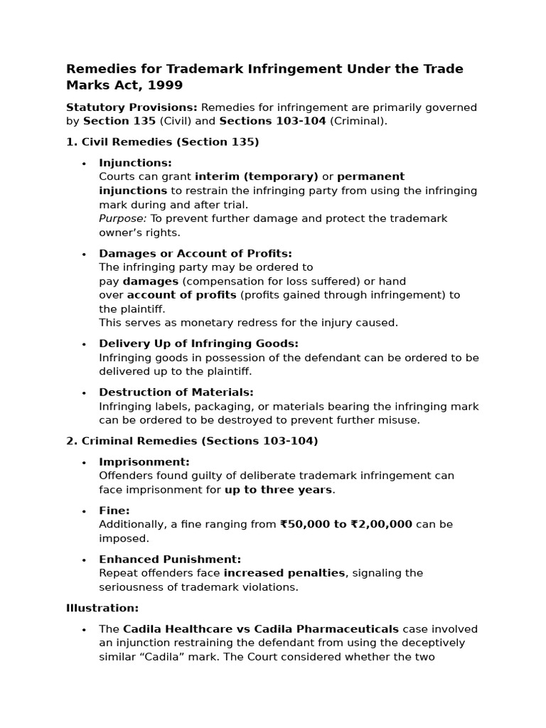 Passingoff and & Trademark Infringement Under The Trade Marks Act | PDF ...