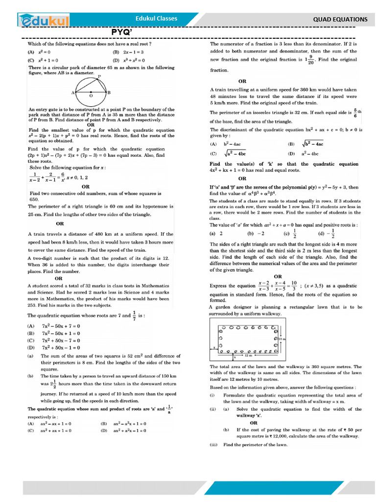 Quad Equations Evaluation Test Guide | PDF