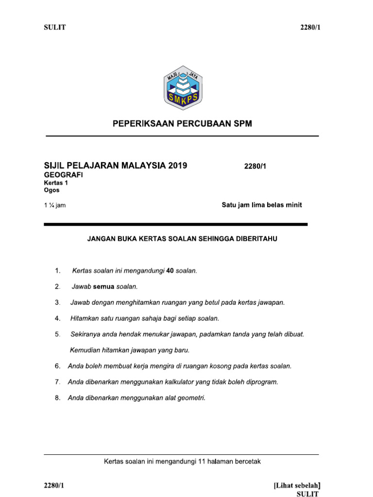 Paper 1 SPM Geografi | PDF