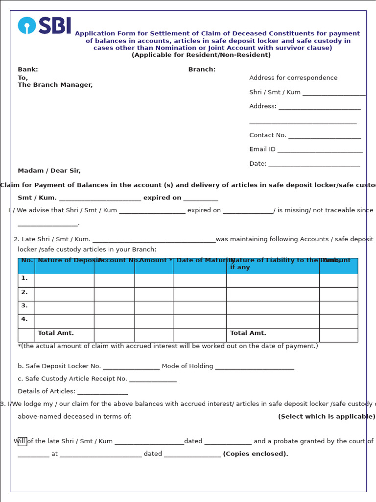 11zon - SBI - Deceased Claim Form | PDF | Common Law | Justice