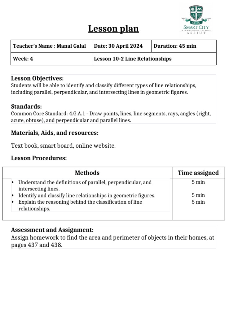 Lesson 10-2 Line Relationships 31 April 2024 | PDF