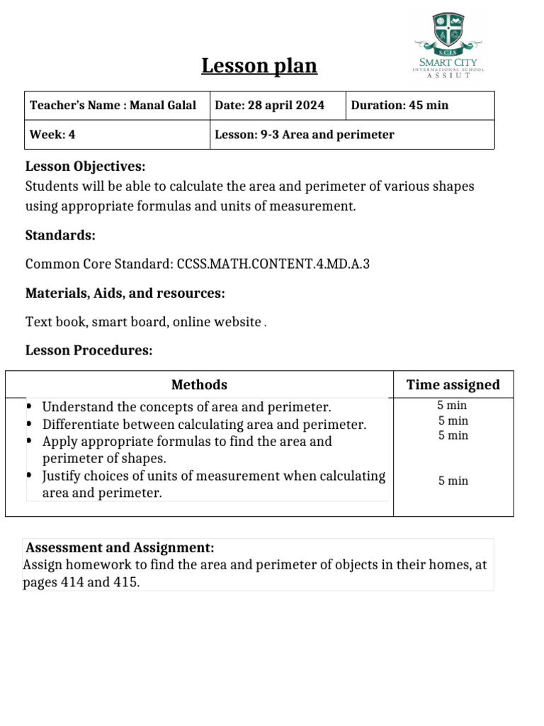 Follow Lesson 9-3 Area and Perimeter 28 April 2024 | PDF