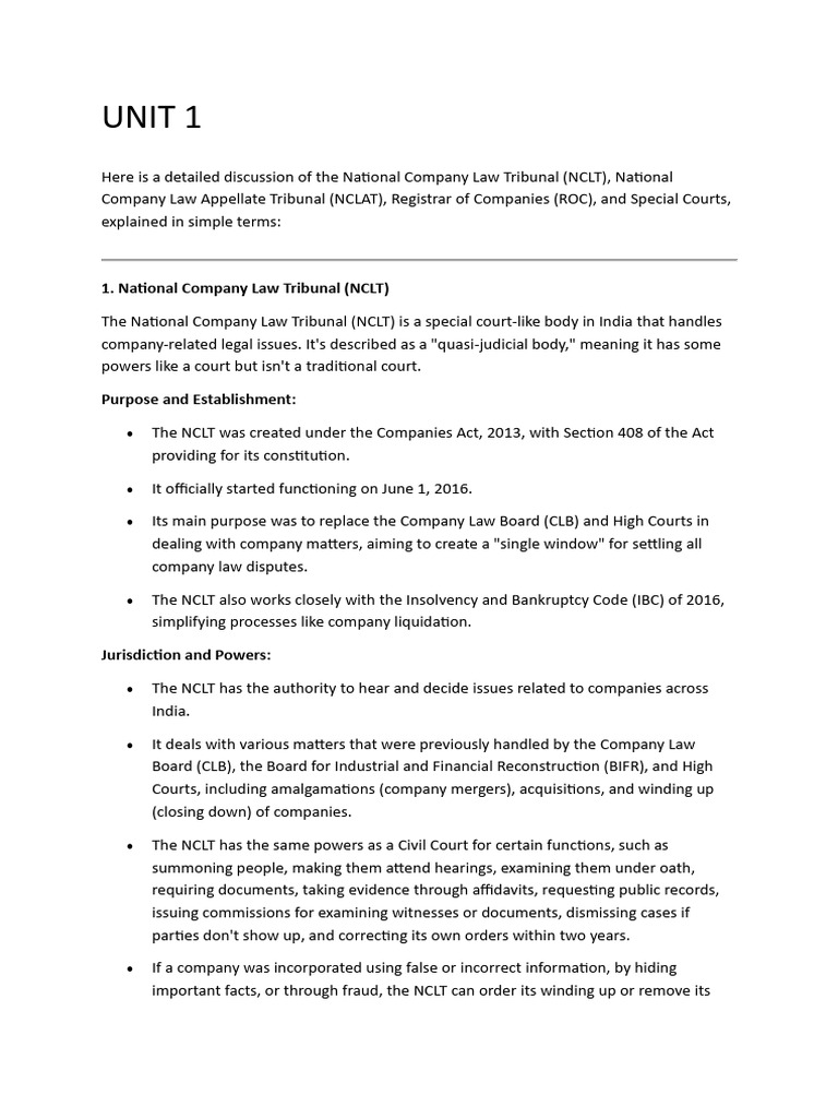 Overview of NCLT and NCLAT Functions | PDF | Piercing The Corporate ...