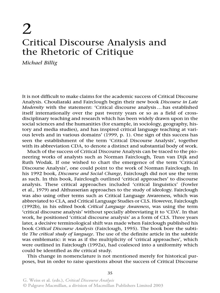 Critical Discourse Analysis: Success & Critique | PDF | Human ...