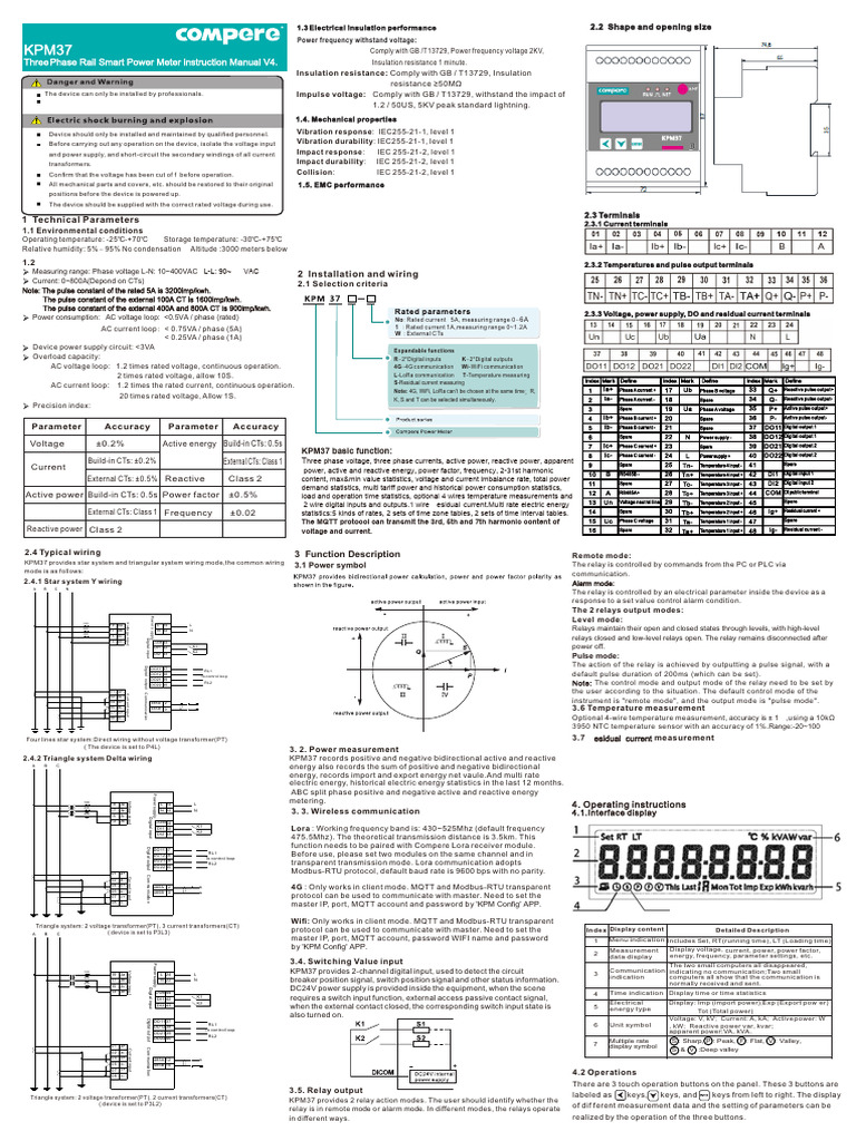 KPM37 Three Phase Rail Smart Power Meter Instruction Manual V4.4-2025.3 ...